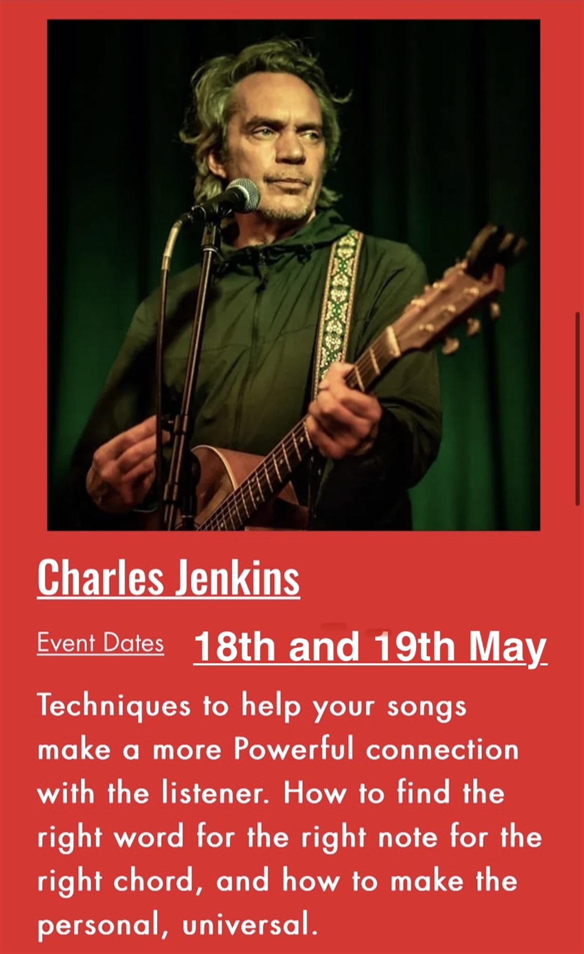 Charles Jenkins Song Writing Retreat | Moorabool Shire Council